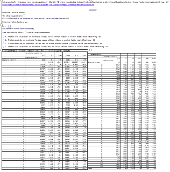 Solved in a sample of n-30 selected from a normal | Chegg.com