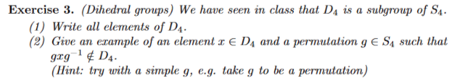 Solved Exercise 3. (Dihedral groups) We have seen in class | Chegg.com