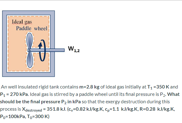 Solved Ideal gas Paddle wheel W1,2 An well insulated rigid | Chegg.com