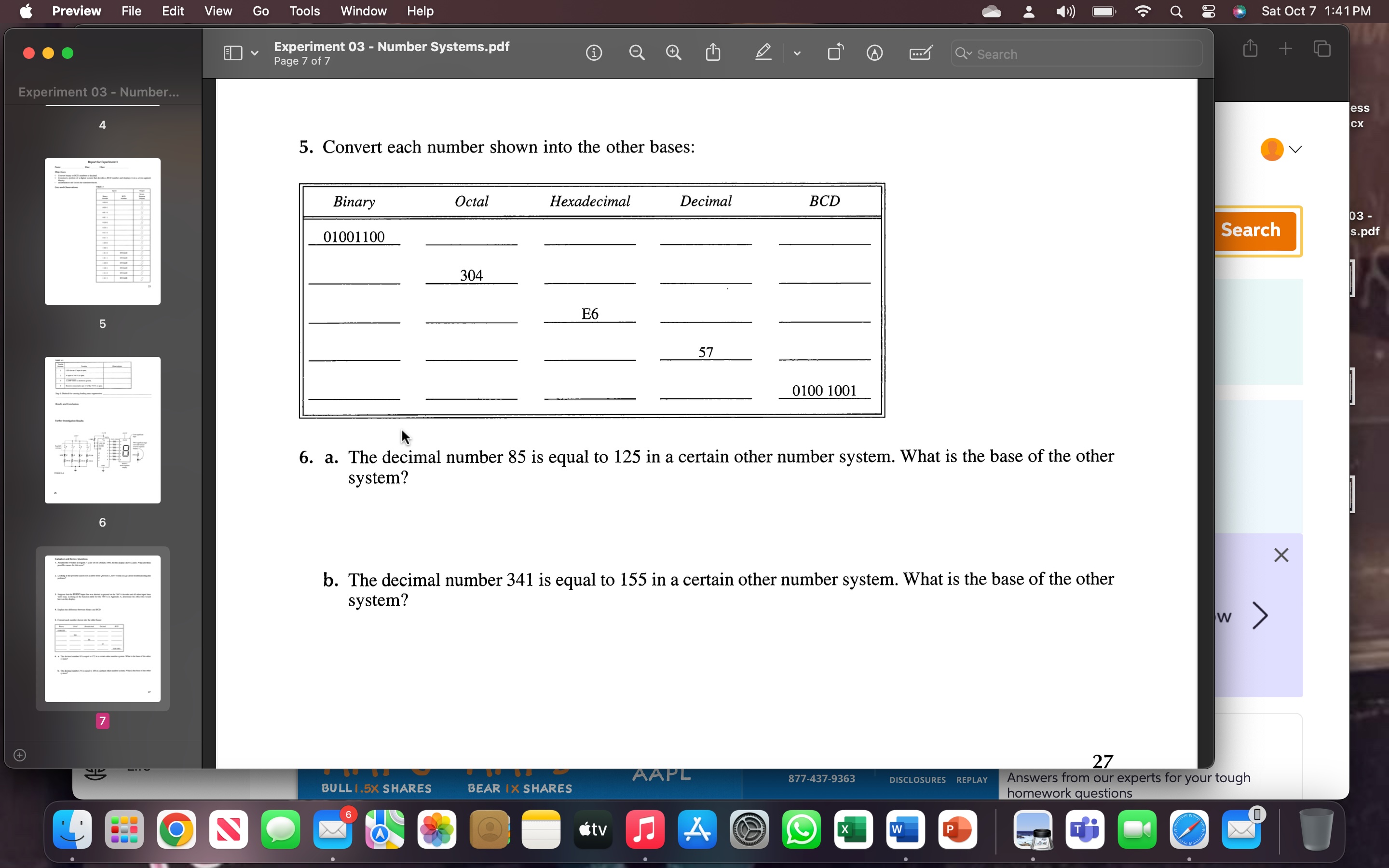 Solved 5. Convert each number shown into the other bases: 6. | Chegg.com