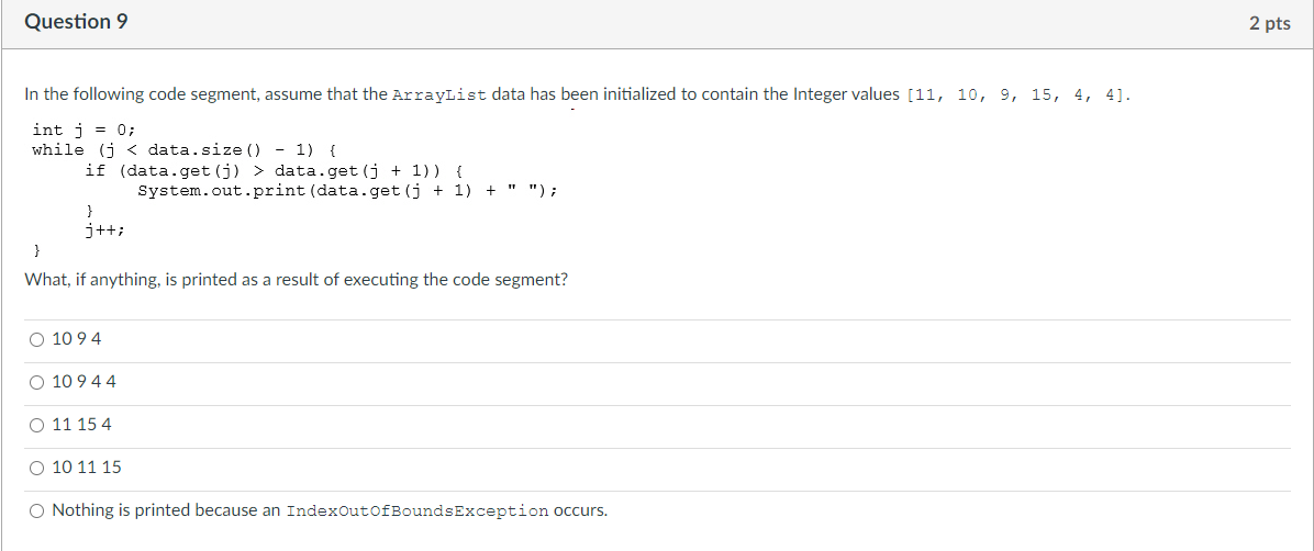 Solved Which of the following code segments will remove | Chegg.com