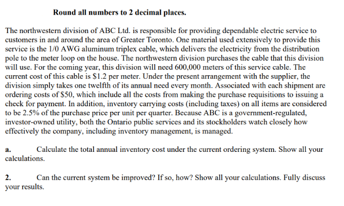 Solved Round all numbers to 2 decimal places. The | Chegg.com