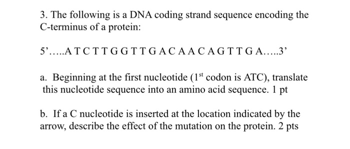 Solved The following is a DNA coding strand sequence | Chegg.com
