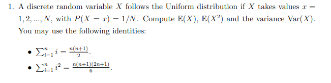 Solved 1. A discrete random variable X follows the Uniform | Chegg.com