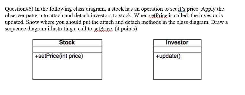Solved Question#6) In the following class diagram, a stock | Chegg.com