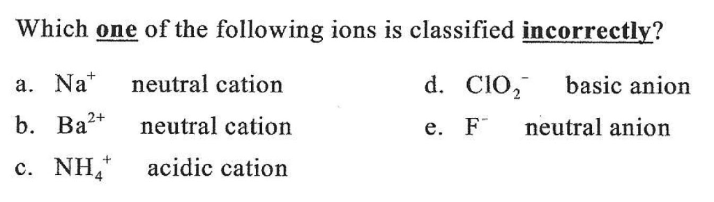 Solved Which one of the following ions is classified | Chegg.com