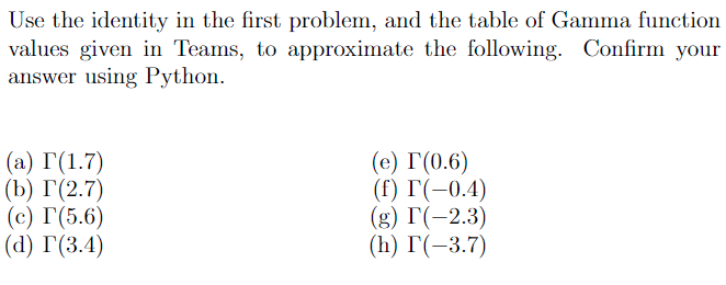 Solved Use the identity in the first problem, and the table | Chegg.com