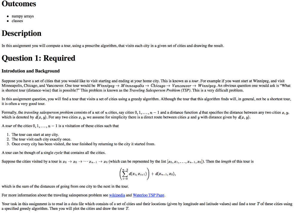 Outcomes • numpy arrays • classes Description In this | Chegg.com