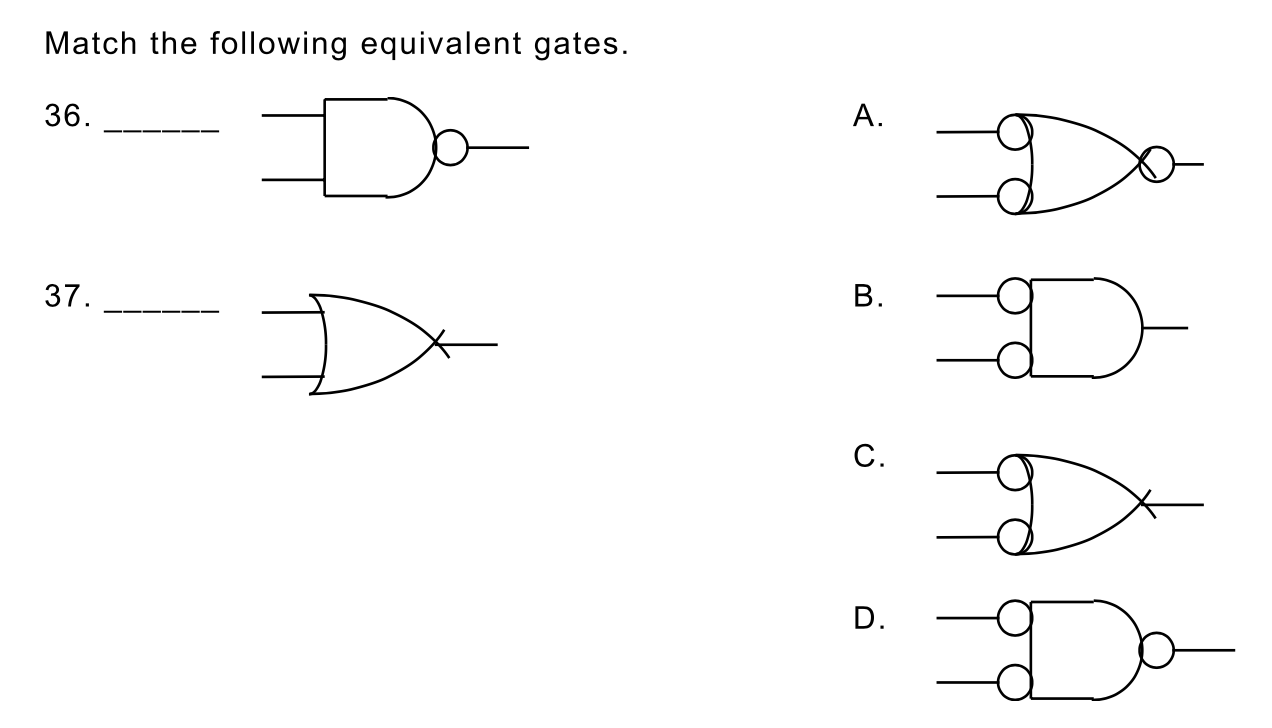 Solved Match the following equivalent gates. 36. A. 37. B. 그 | Chegg.com