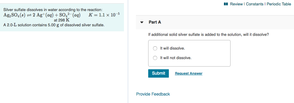 Solved Review | Constants Periodic Table Silver sulfate | Chegg.com