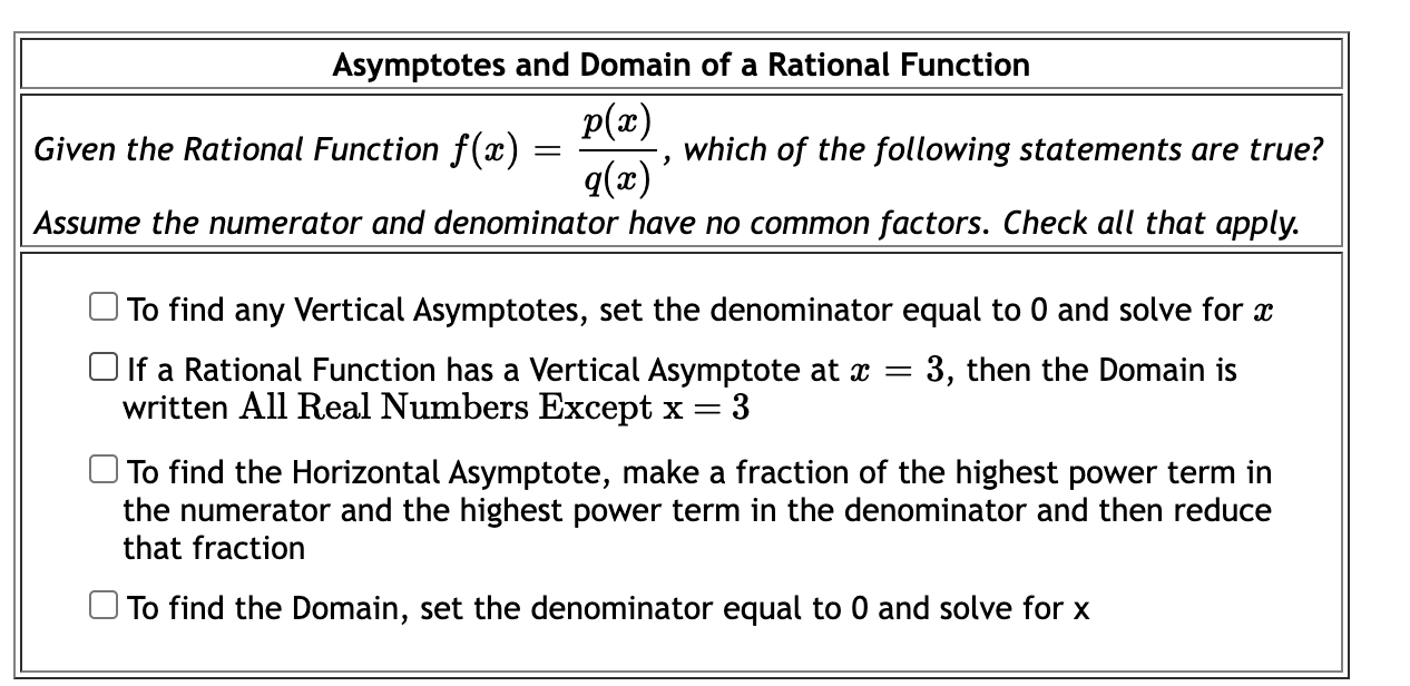 Solved Properties of Rational Functions 2 Given the Rational | Chegg.com
