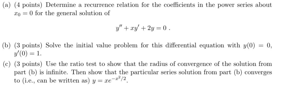 Solved Determine a recurrence relation for the coefficients | Chegg.com