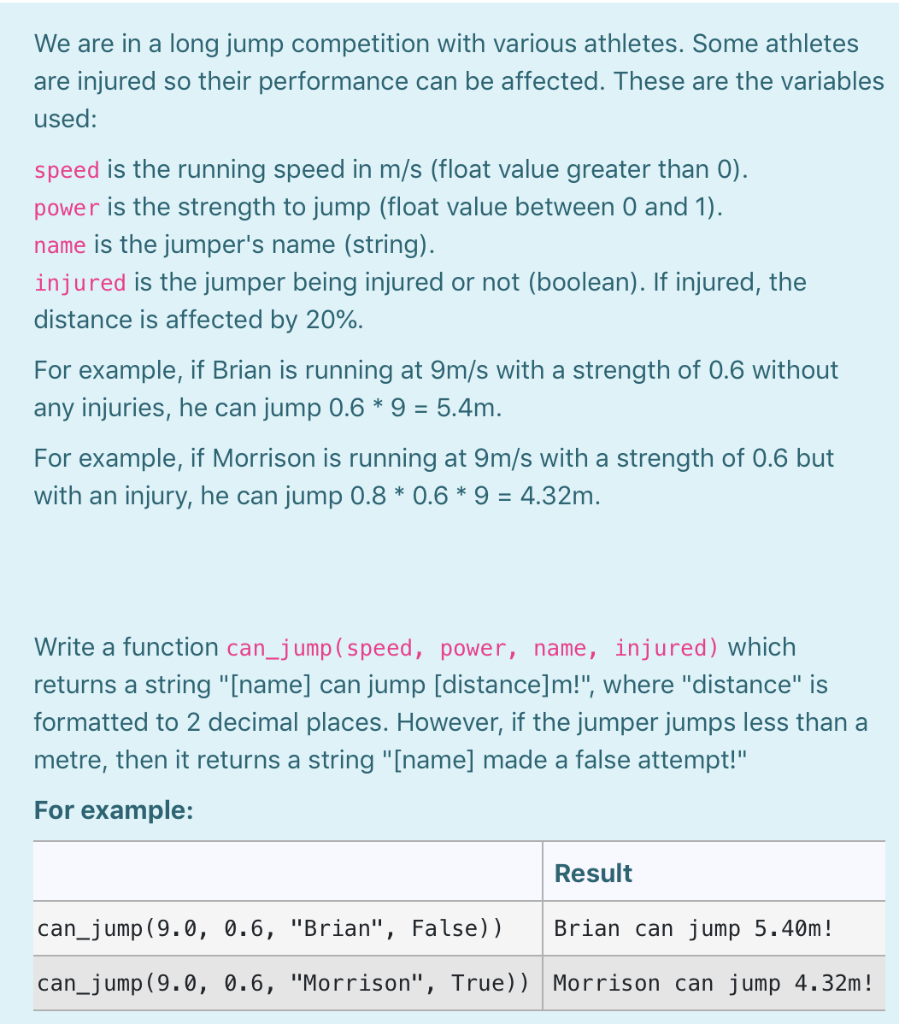 Solved We are in a long jump competition with various | Chegg.com