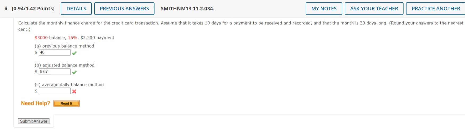 Solved cent.) $3000 balance, 16%, $2,500 payment (a) | Chegg.com