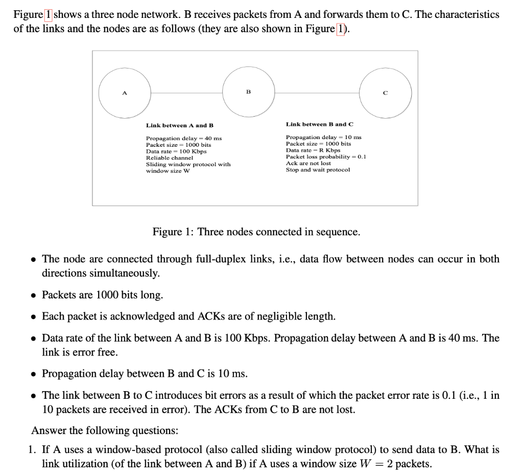 Solved Figure 1 shows a three node network. B receives | Chegg.com