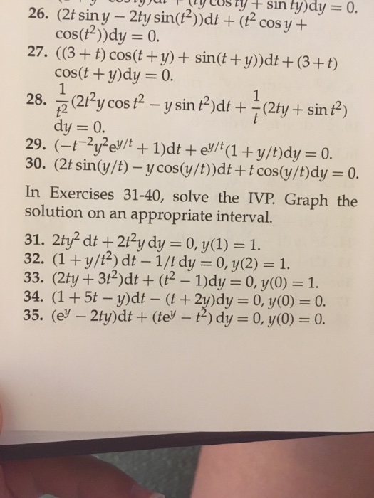Solved (2t sin y - 2ty sin (t^2))dt + (t^2 cos y + cos | Chegg.com