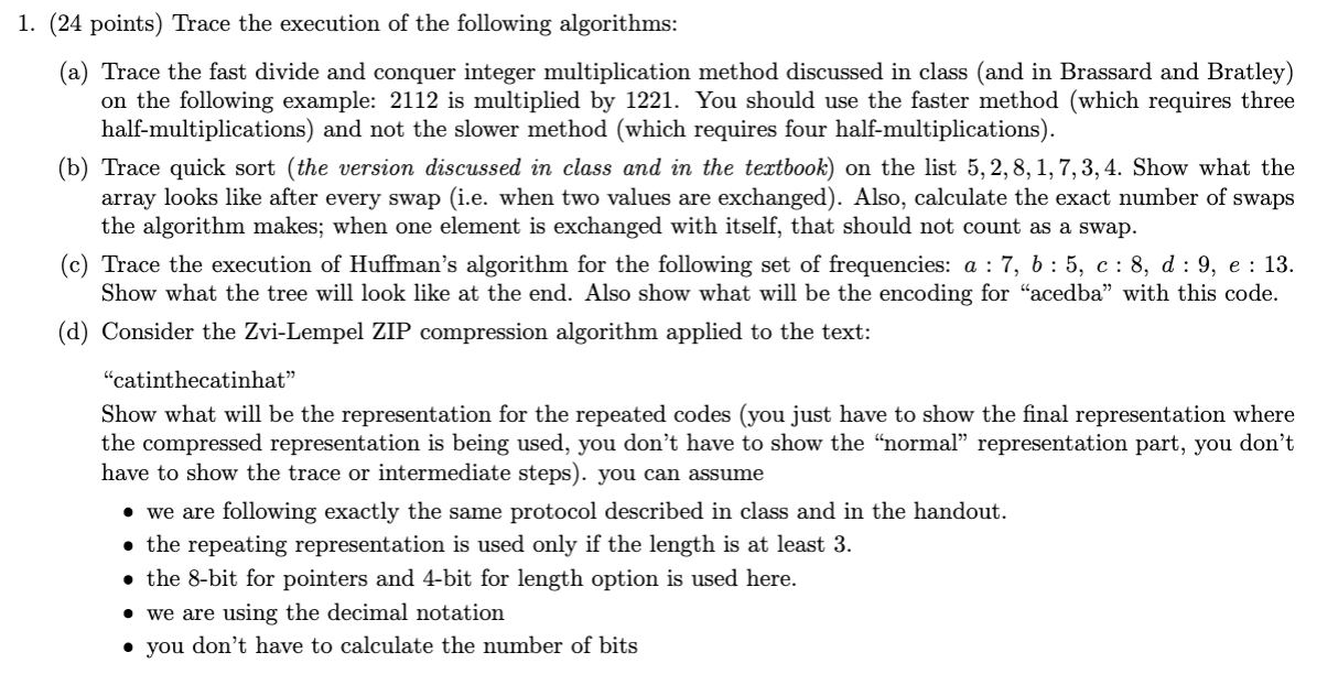 Solved (24 ﻿points) ﻿Trace the execution of the following | Chegg.com