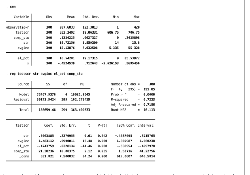 Solved sum Variable Obs Mean Std. Dev. Min Max observatior | Chegg.com