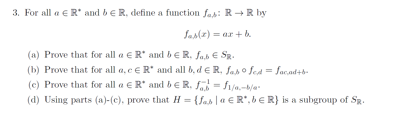 3. For all a∈R∗ and b∈R, define a function fa,b:R→R | Chegg.com