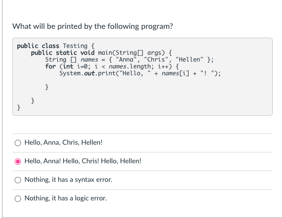 Solved What will be printed by the following program? public | Chegg.com