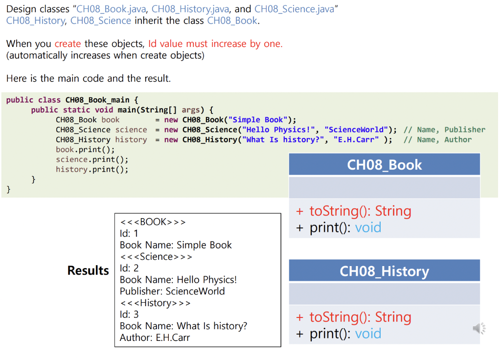 Solved Design classes "CH08_Book.java, CH08_History.java, | Chegg.com