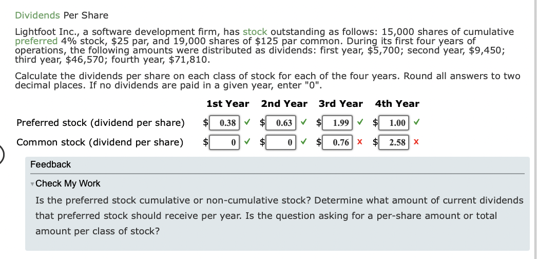 Solved Dividends Per Share Lightfoot Inc., a software | Chegg.com