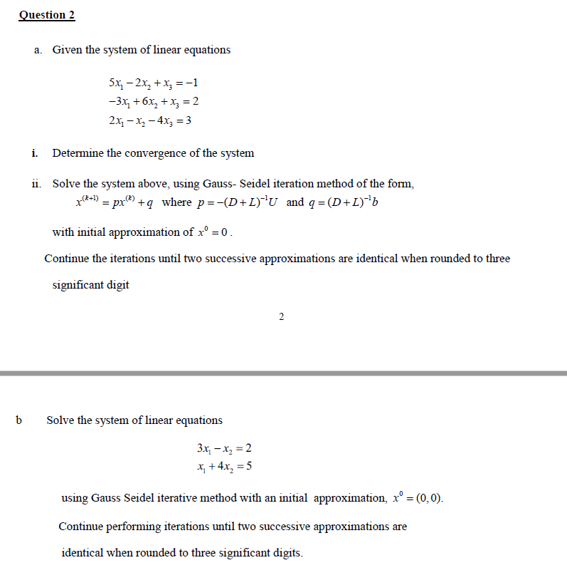 Solved Question 1 1. a. Under what condition will the Jacobi | Chegg.com