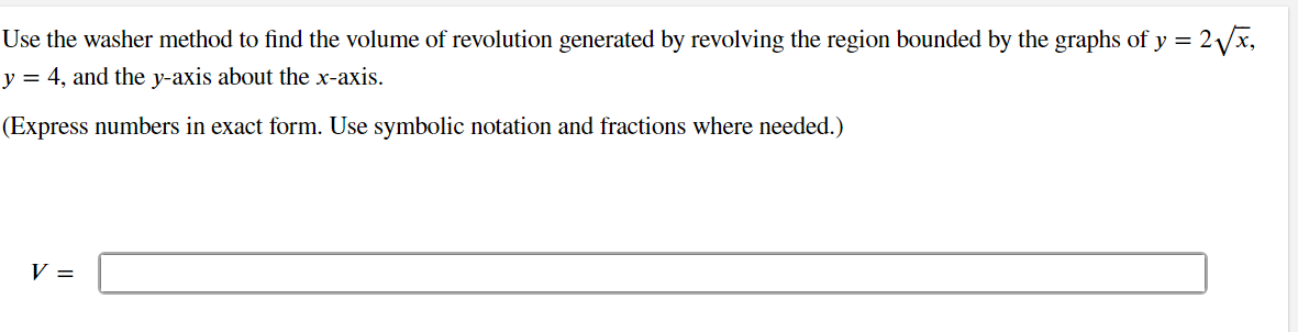 Solved Use the washer method to find the volume of | Chegg.com