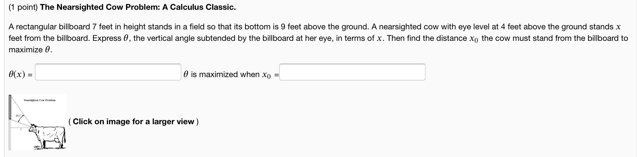 (1 point) The Nearsighted Cow Problem: A Calculus | Chegg.com