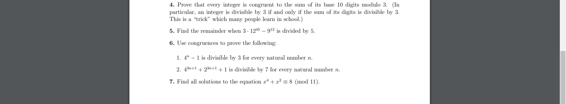 Solved 4. Prove that every integer is congruent to the sum | Chegg.com