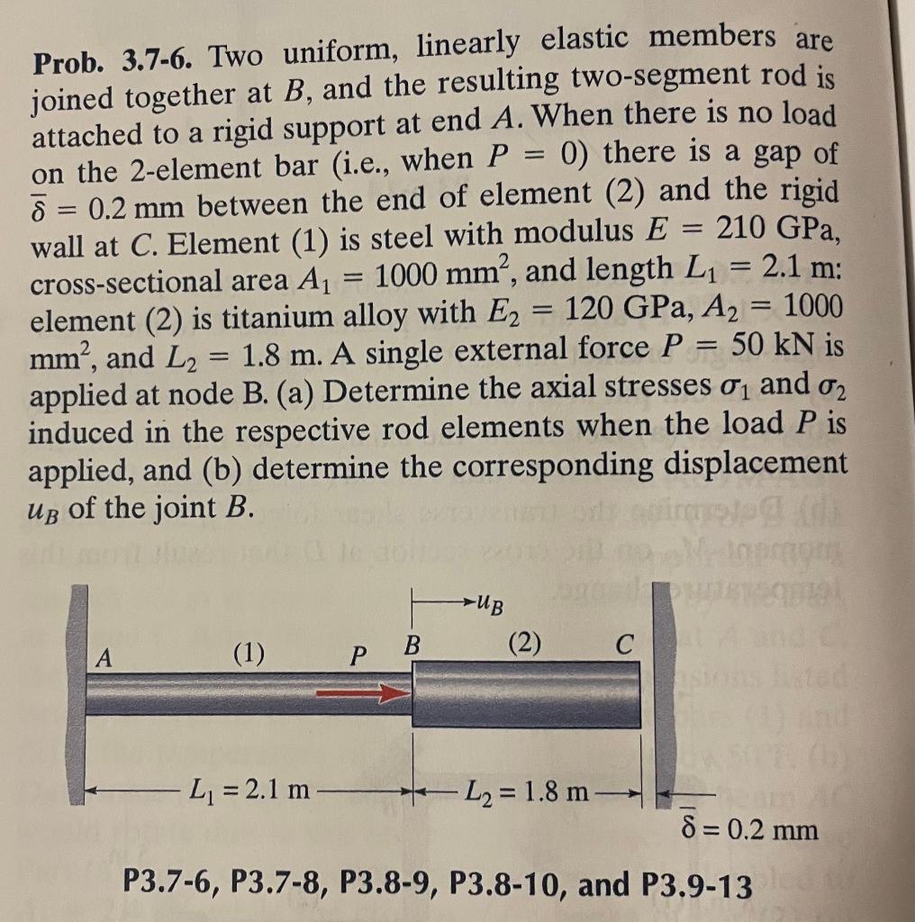 Solved Prob. 3.7-6. Two uniform, linearly elastic members | Chegg.com
