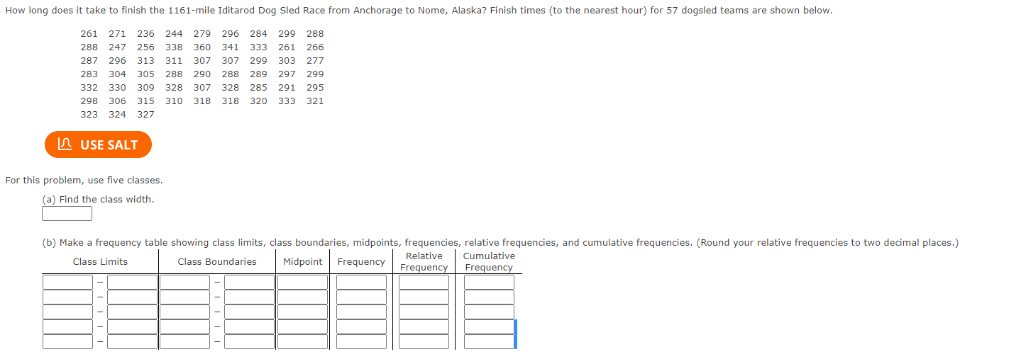 Solved For this problem, use five classes. (a) Find the | Chegg.com