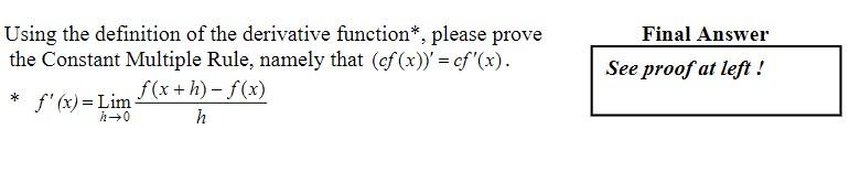Solved Using the definition of the derivative function*, | Chegg.com