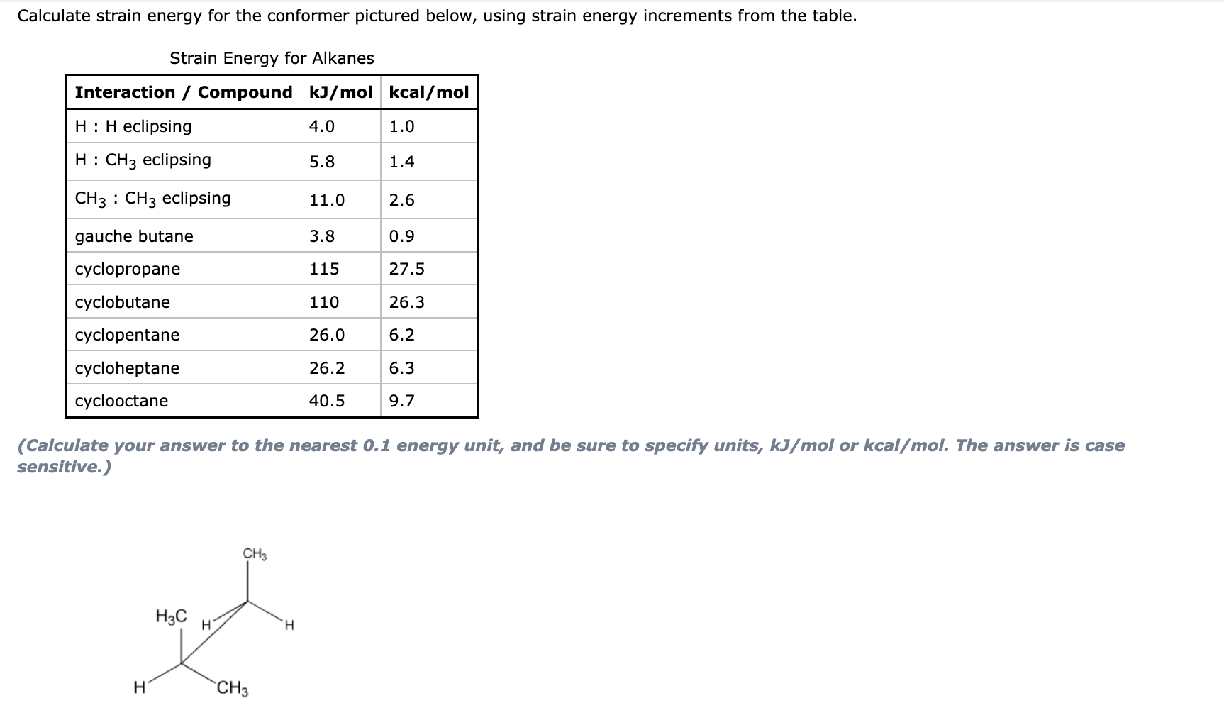 Solved Calculate strain energy for the conformer pictured | Chegg.com
