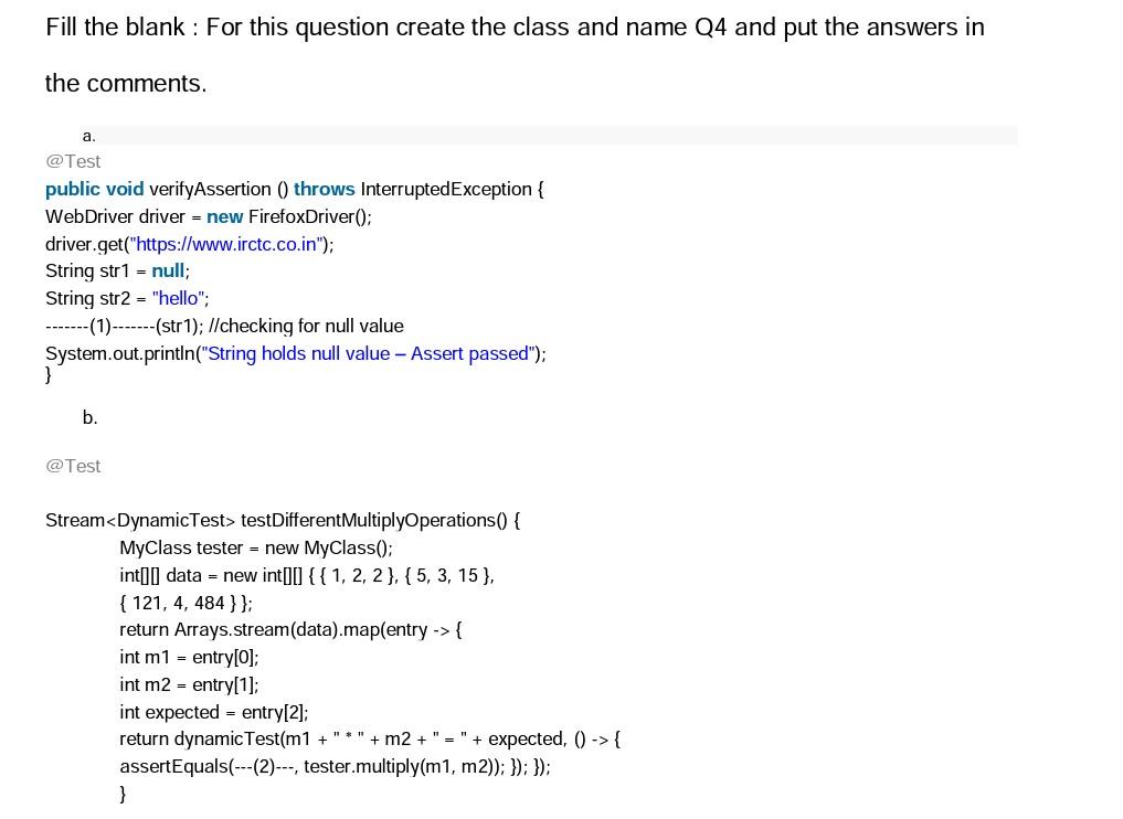 Fill the blank: For this question create the class | Chegg.com