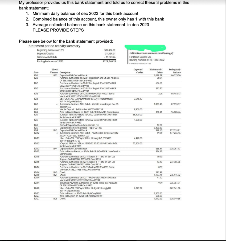 My professor provided us this bank statement and told | Chegg.com