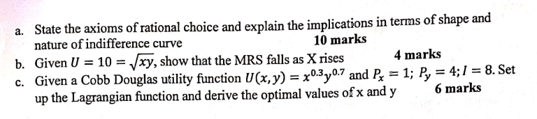 Solved a. State the axioms of rational choice and explain | Chegg.com