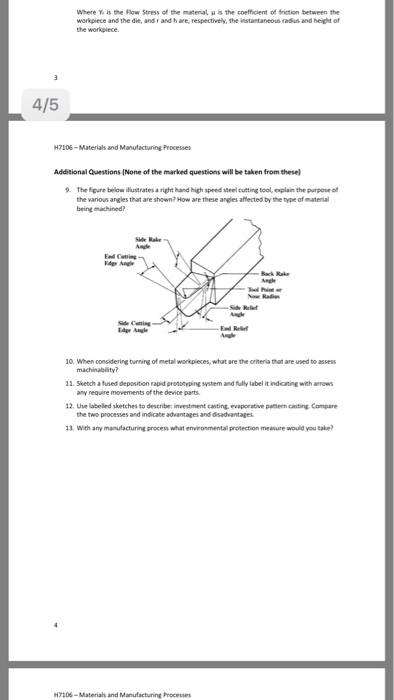Solved ½-Materials and Manufacturing Processes Worksheet 4 | Chegg.com
