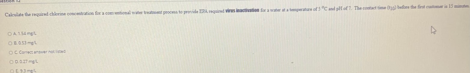 Solved Calculate the required chlorine concentration for a | Chegg.com