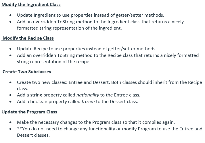 Solved Modify the Ingredient Class - Update Ingredient to | Chegg.com