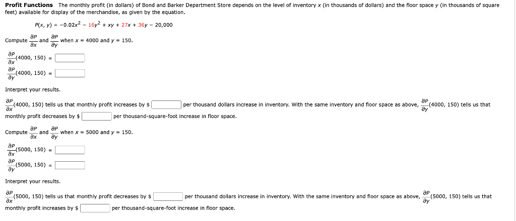 Solved Profit Functions The monthly profit (in dollars) of | Chegg.com