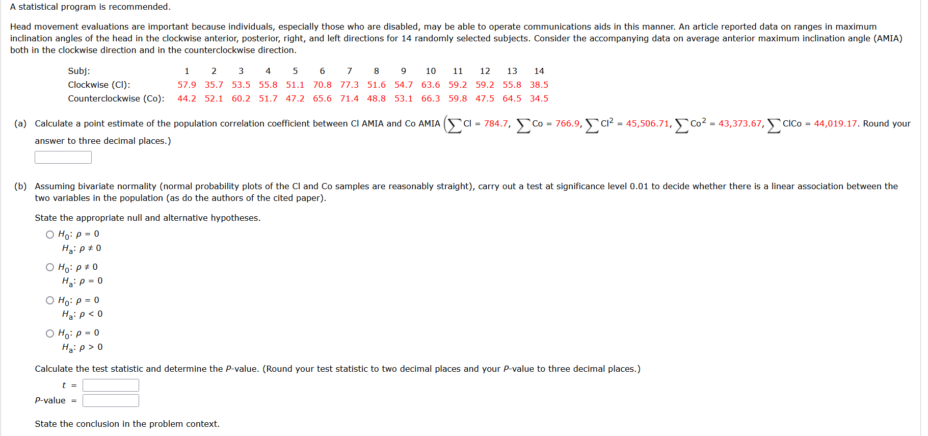 Solved A statistical program is recommended.both in the | Chegg.com