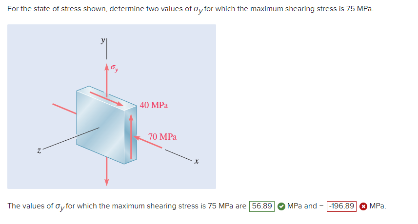 Solved For the state of stress shown, determine two values | Chegg.com