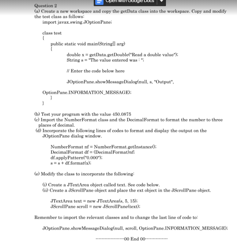 1. Question (a) Complete the following class GetData | Chegg.com