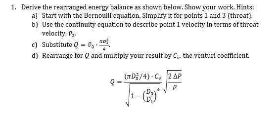 Solved 1. Derive the rearranged energy balance as shown | Chegg.com