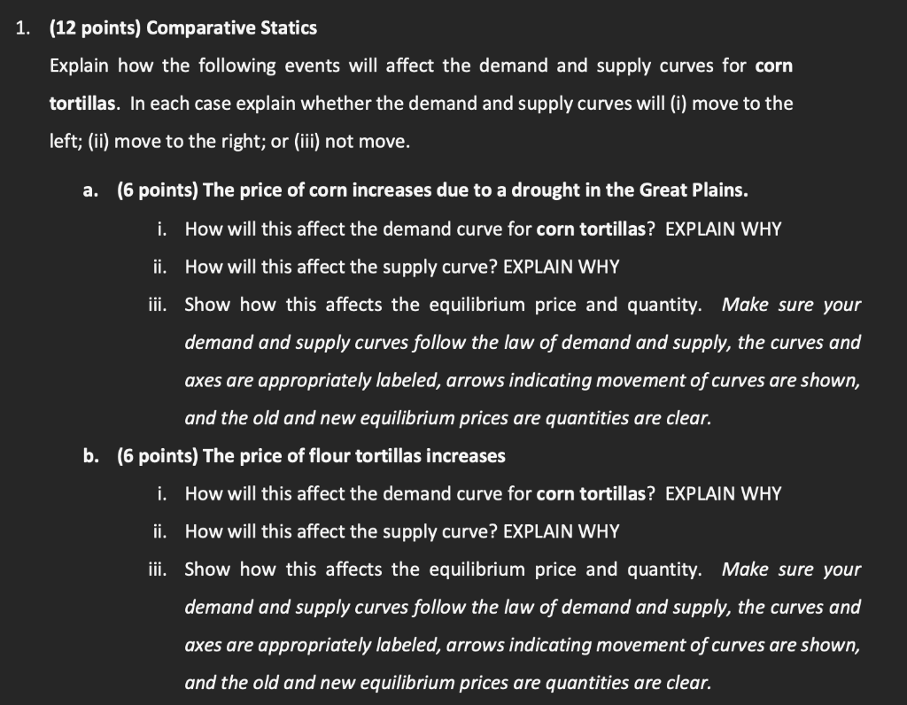 Solved (12 points) Comparative Statics Explain how the | Chegg.com