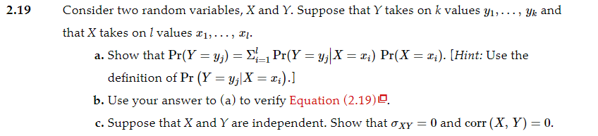 Solved 2.19 ﻿Consider two random variables, x ﻿and Y. | Chegg.com
