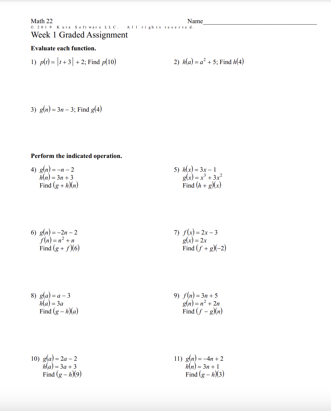 Solved 1) p(t)=∣t+3∣+2; Find p(10) 2) h(a)=a2+5; Fin 3) | Chegg.com