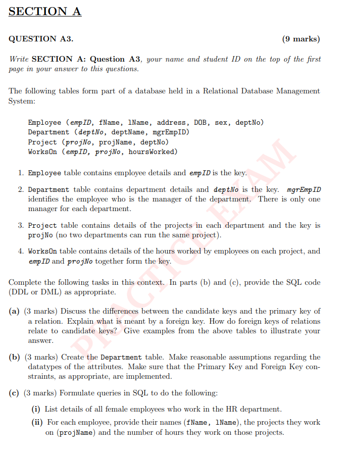 Solved SECTION A QUESTION A3. (9 marks) Write SECTION A: | Chegg.com