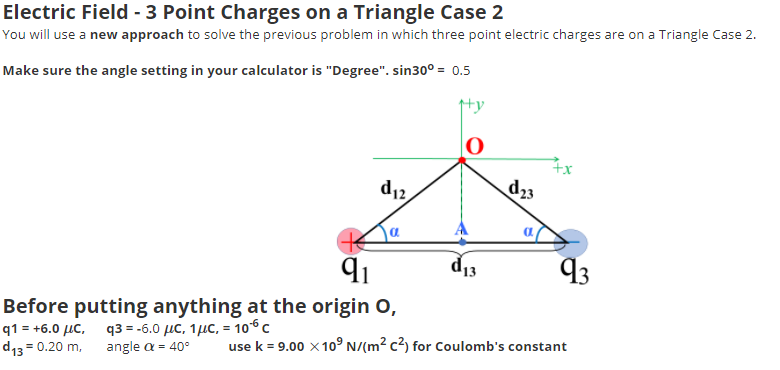 Solved Electric Field - 3 Point Charges on a Triangle Case 2 | Chegg.com